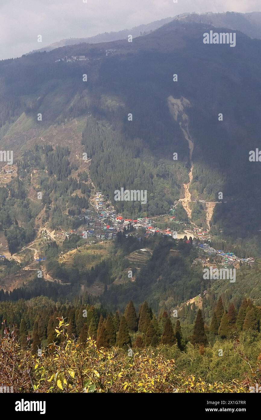 panoramic view lush green himalaya mountains foothills from simana ...