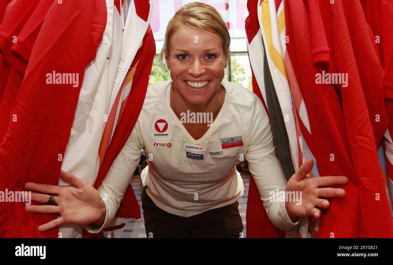 Austrian swimmer Joerdis Steinegger during the fitting of the athlete ...