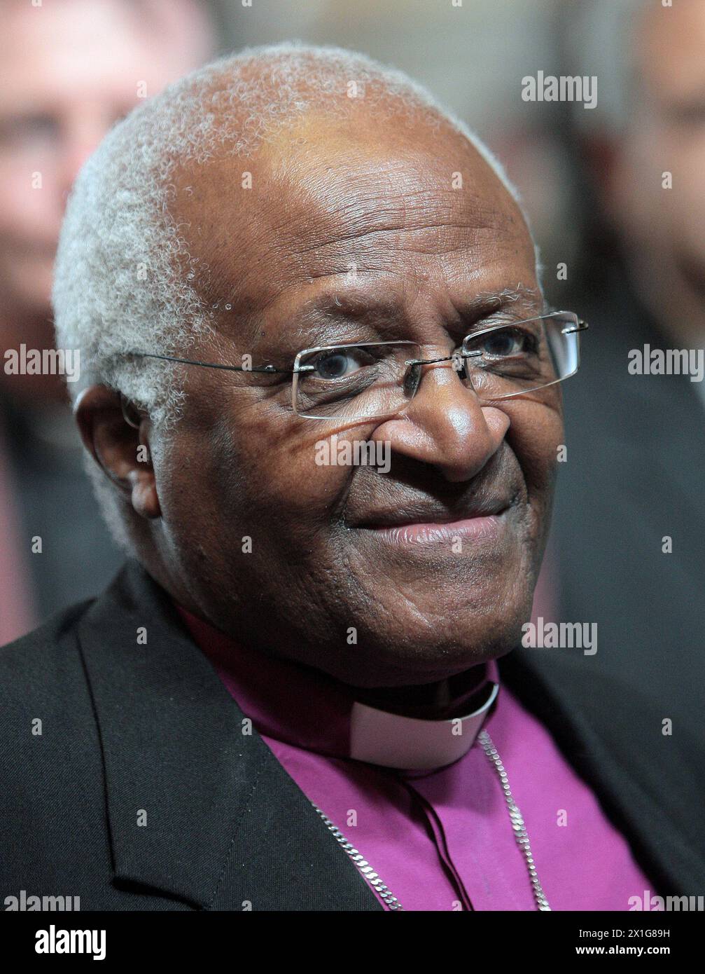 South African cleric and Nobel Peace Prize winner Desmond Tutu looks on ...