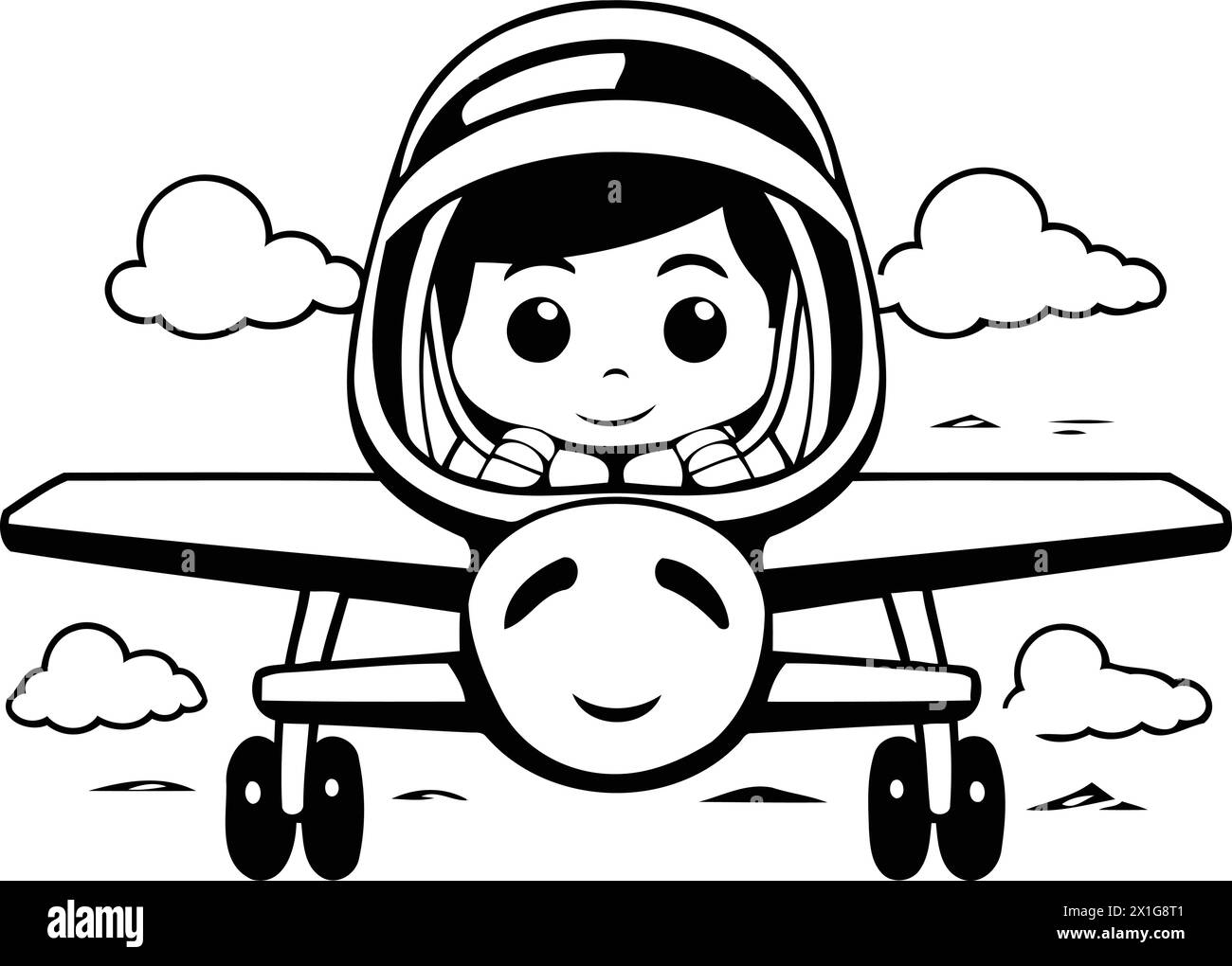 Illustration boy flying airplane on Black and White Stock Photos ...