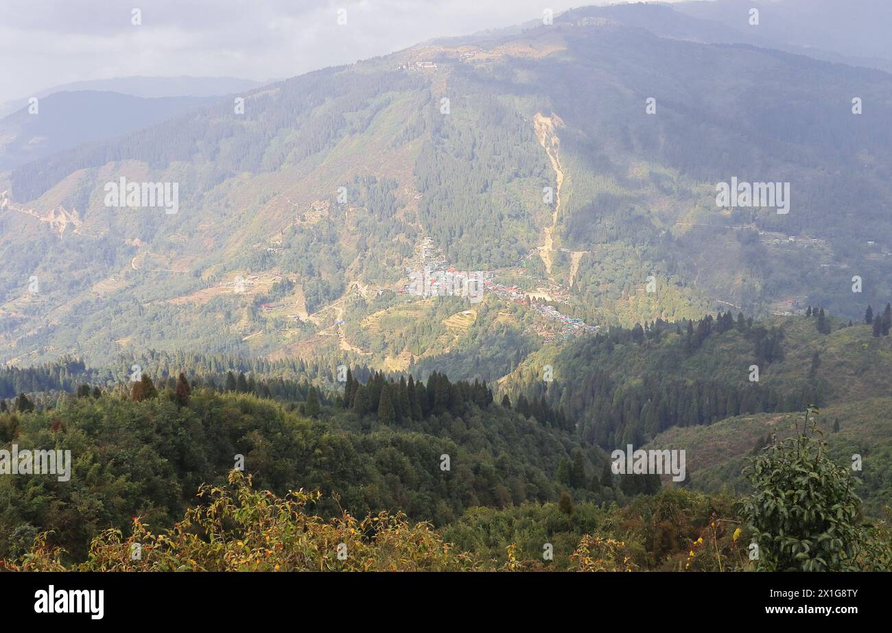 panoramic view lush green himalaya mountains foothills from simana ...