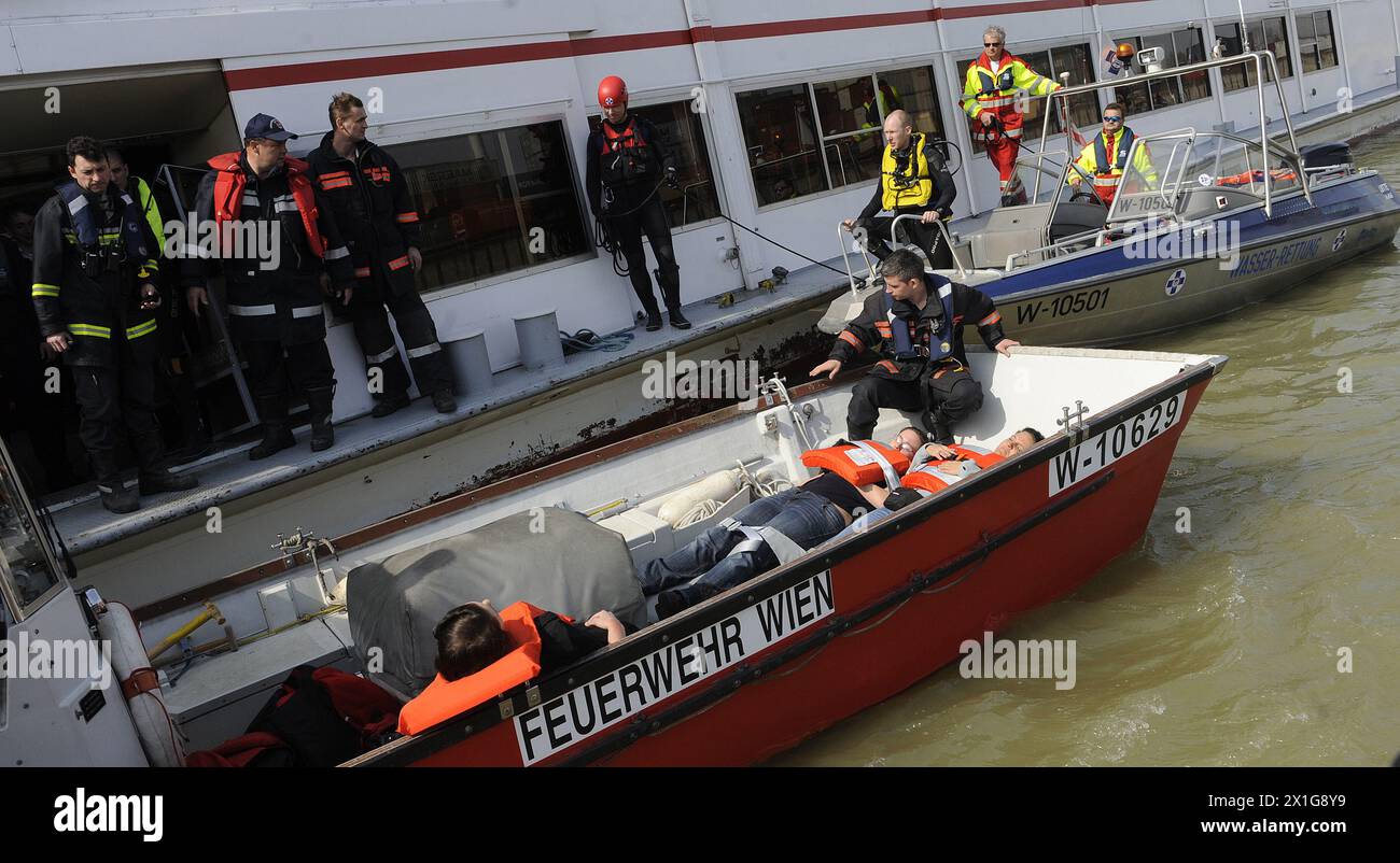 Vienna - Austria: Evacuation training of a passenger ship at the Vienna ...