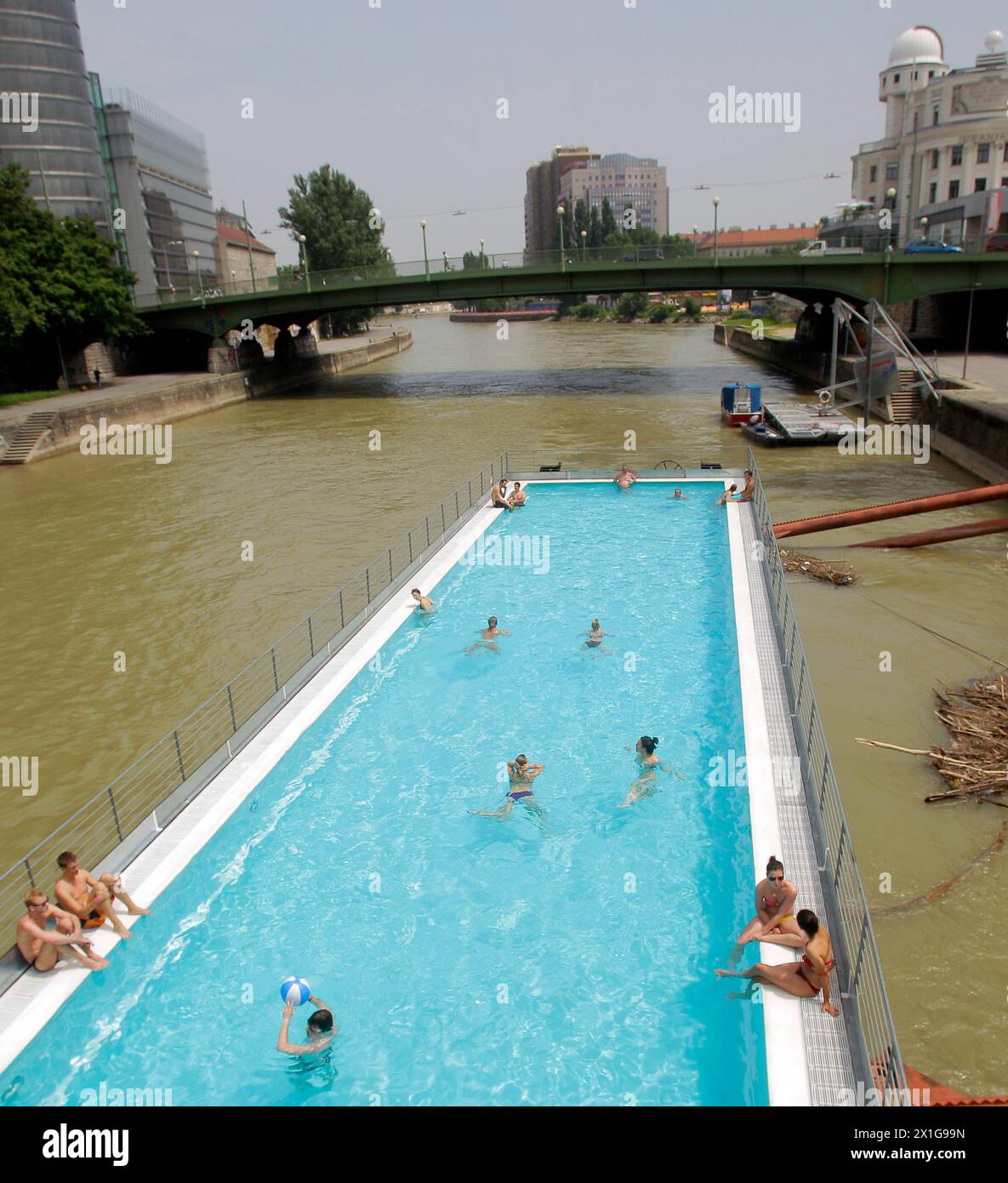 The "Badeschiff" a swimming pool in the Danube Canal of Vienna ...