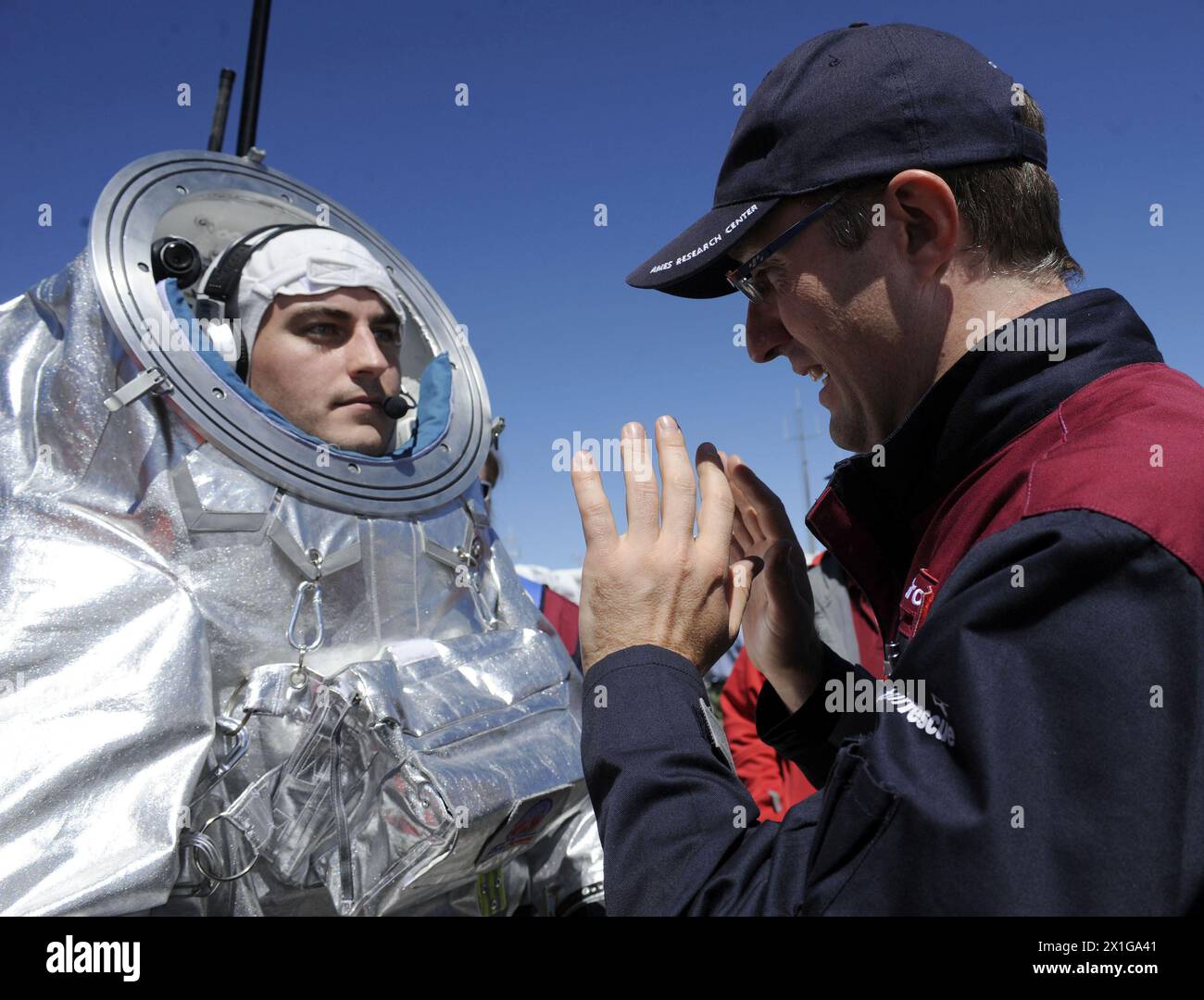 Ulrich Luger after putting on the prototype of the space suit "Aouda.X ...