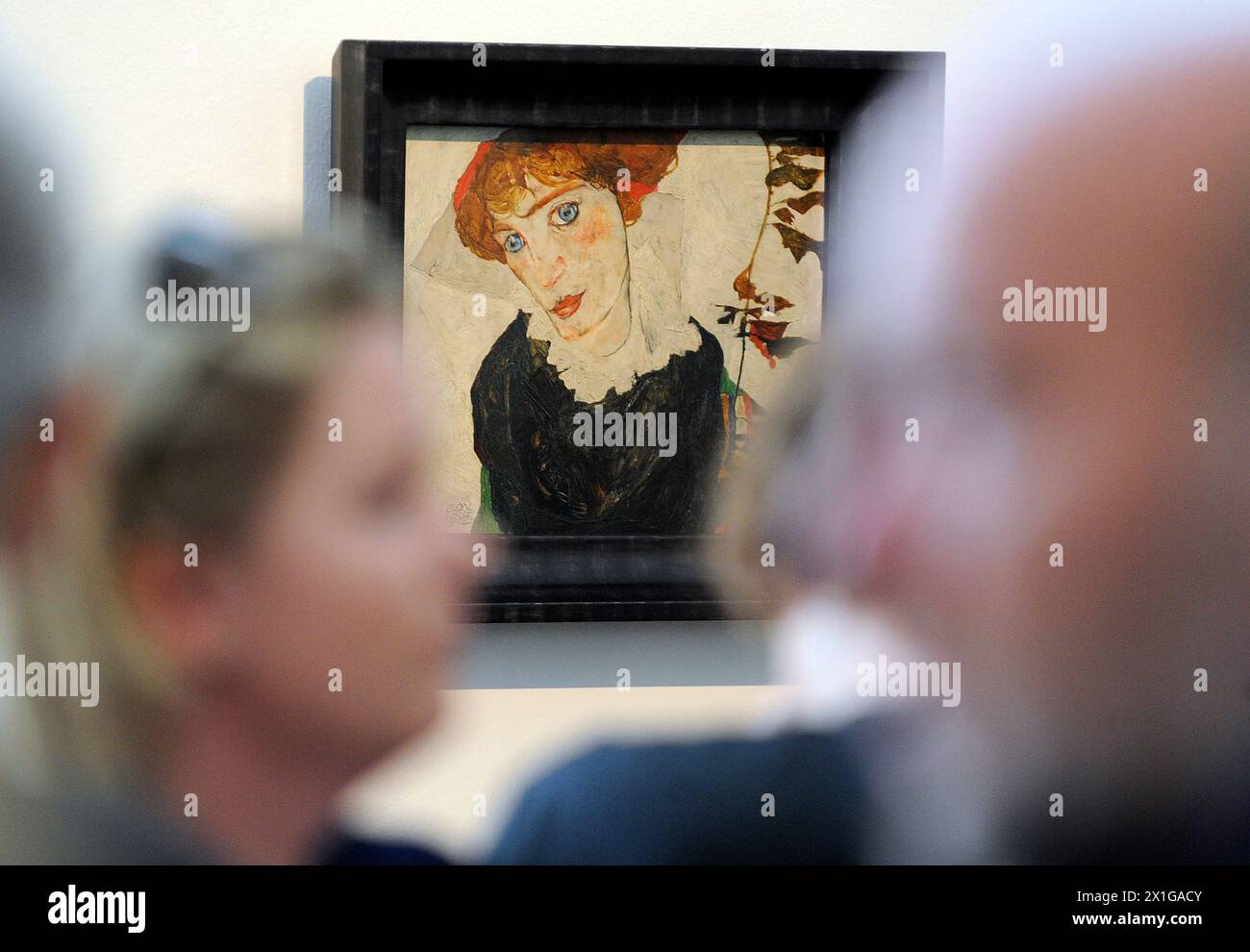 The painting 'Portrait of Wally' (1912) during the unveiling event at ...