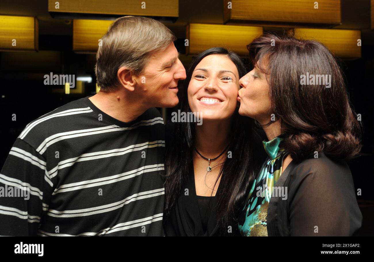 Austrian swimmer Mirna Jukic and her parents Zeljko and Mirela Jukic ...