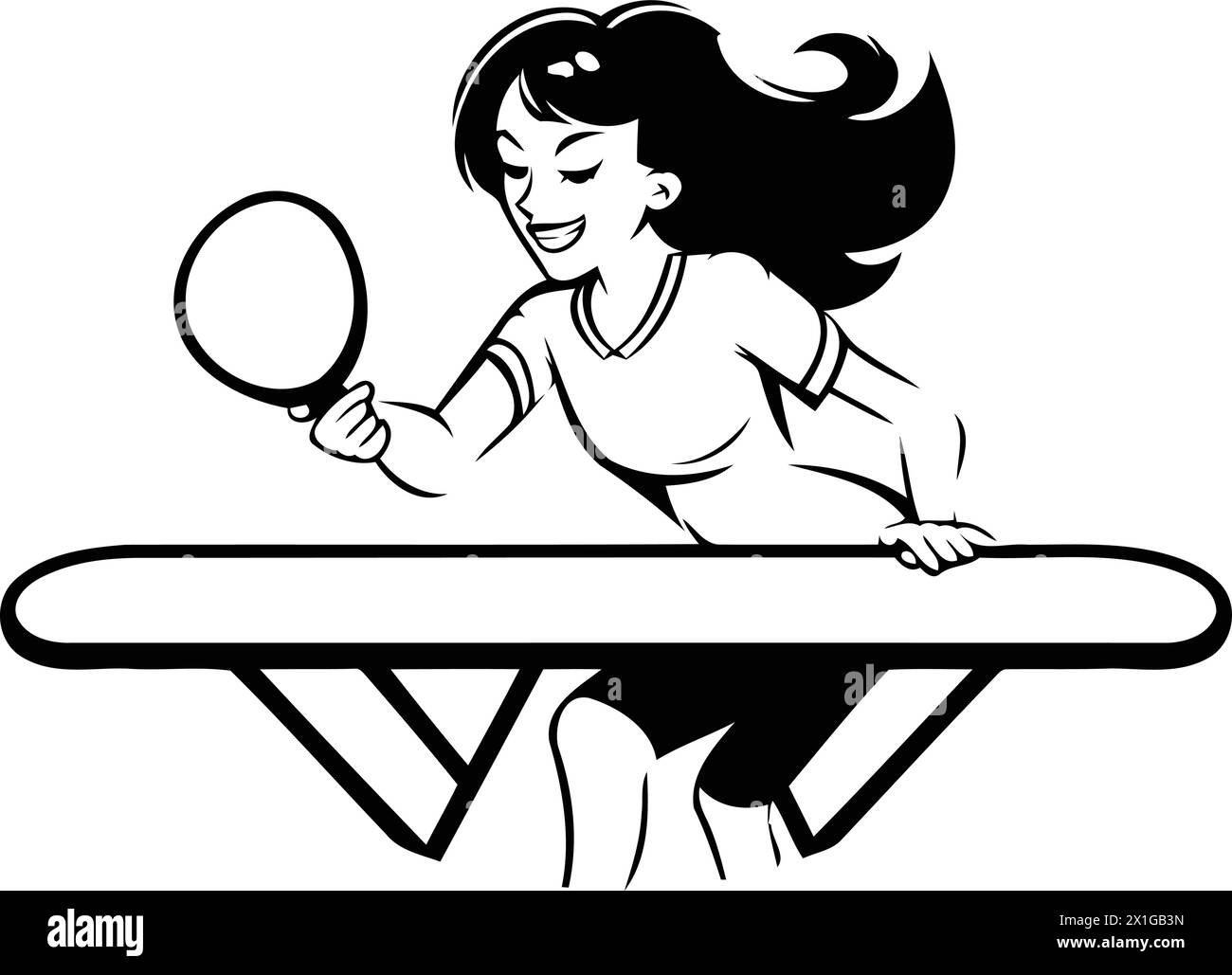 Girl playing table tennis. Vector illustration in cartoon style on ...