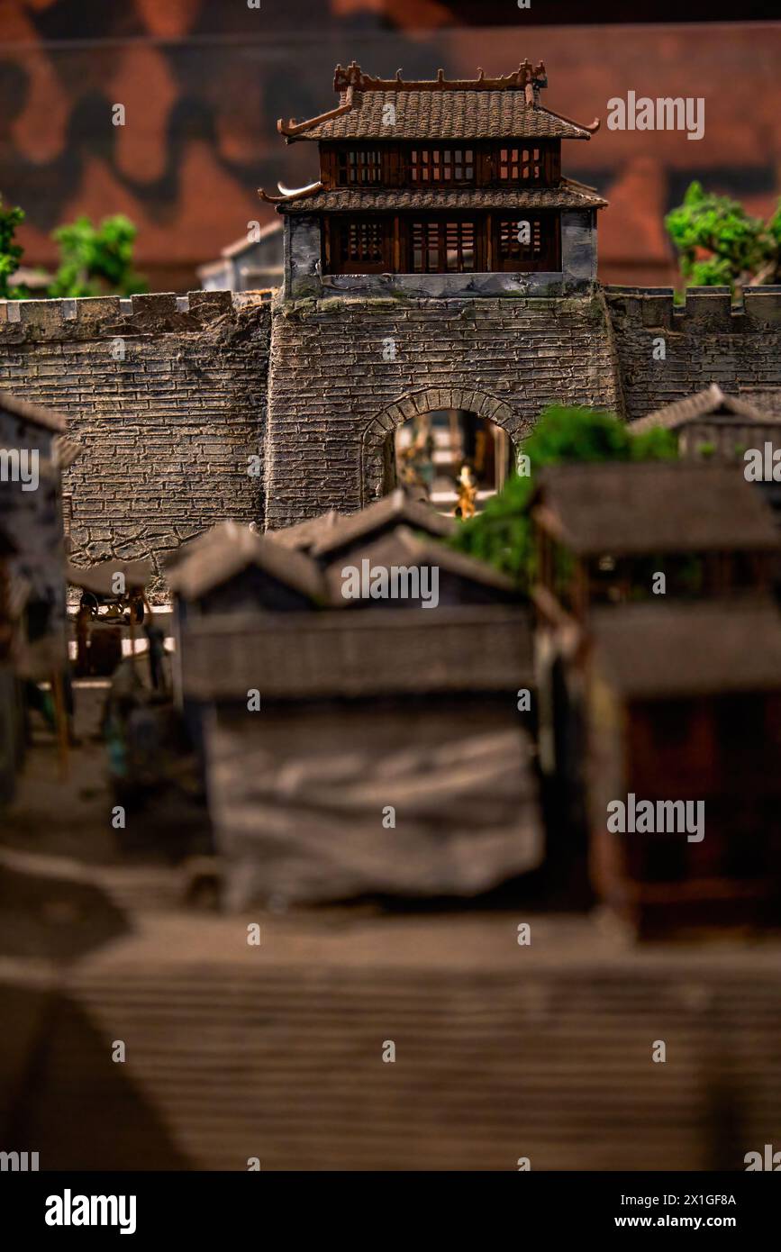 A miniature sand table model landscape of an ancient Chinese city Stock ...