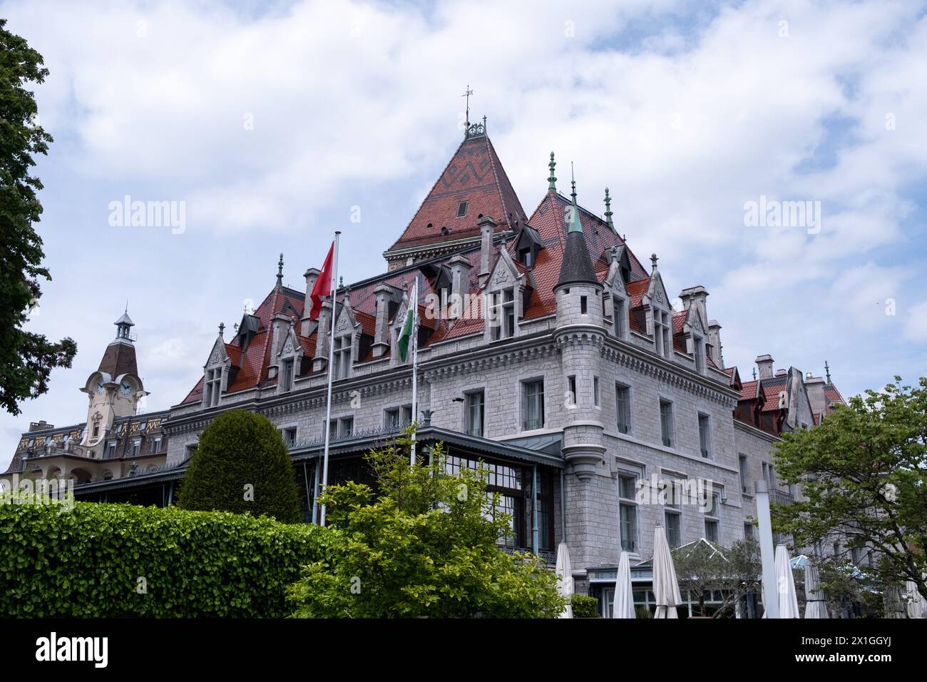 Chateau d'Ouchy, a luxury neo-Gothic hotel built in a 12th-century ...