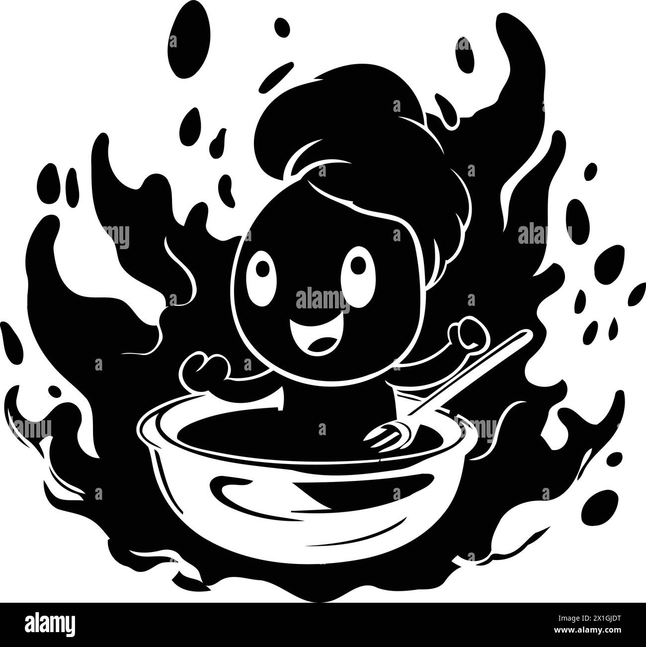 Illustration of a chef holding a bowl of soup on fire background Stock ...