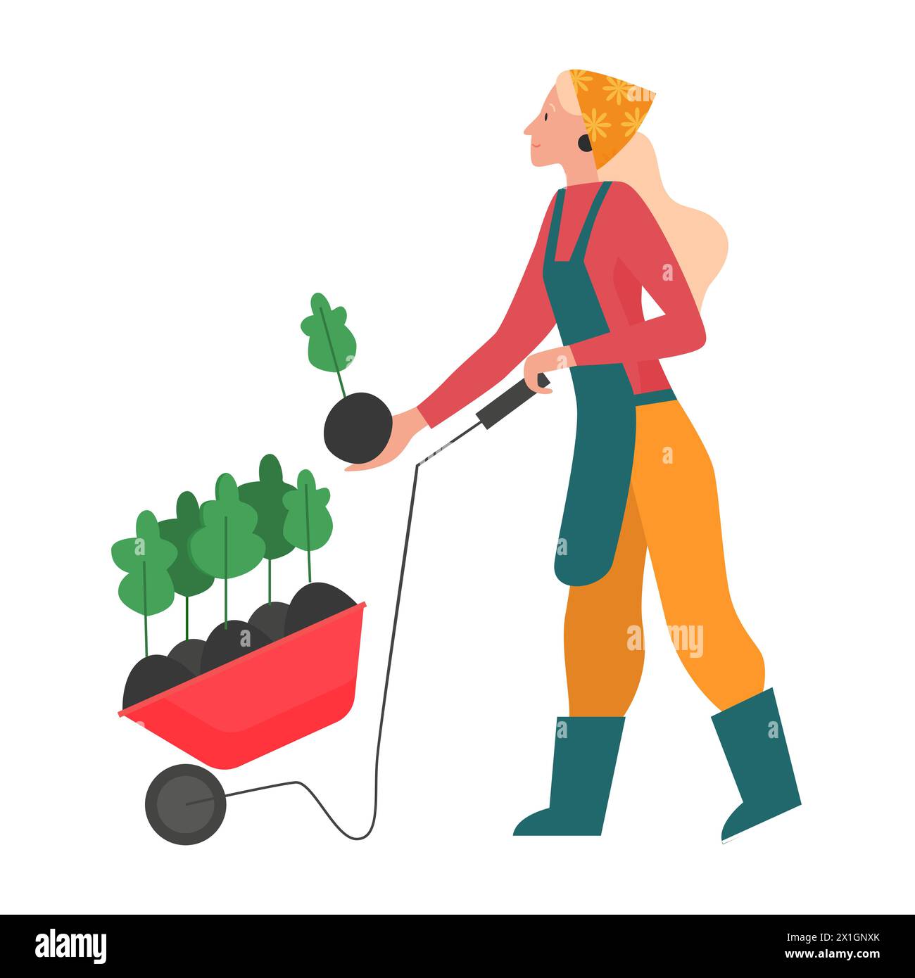 Gardener girl planting plants. Gardening flowers, farming hobby flat ...