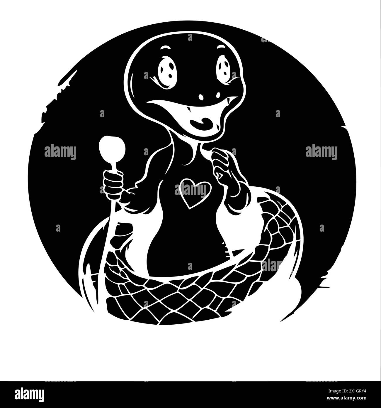 Illustration of a cartoon snake singing into a microphone on a red ...