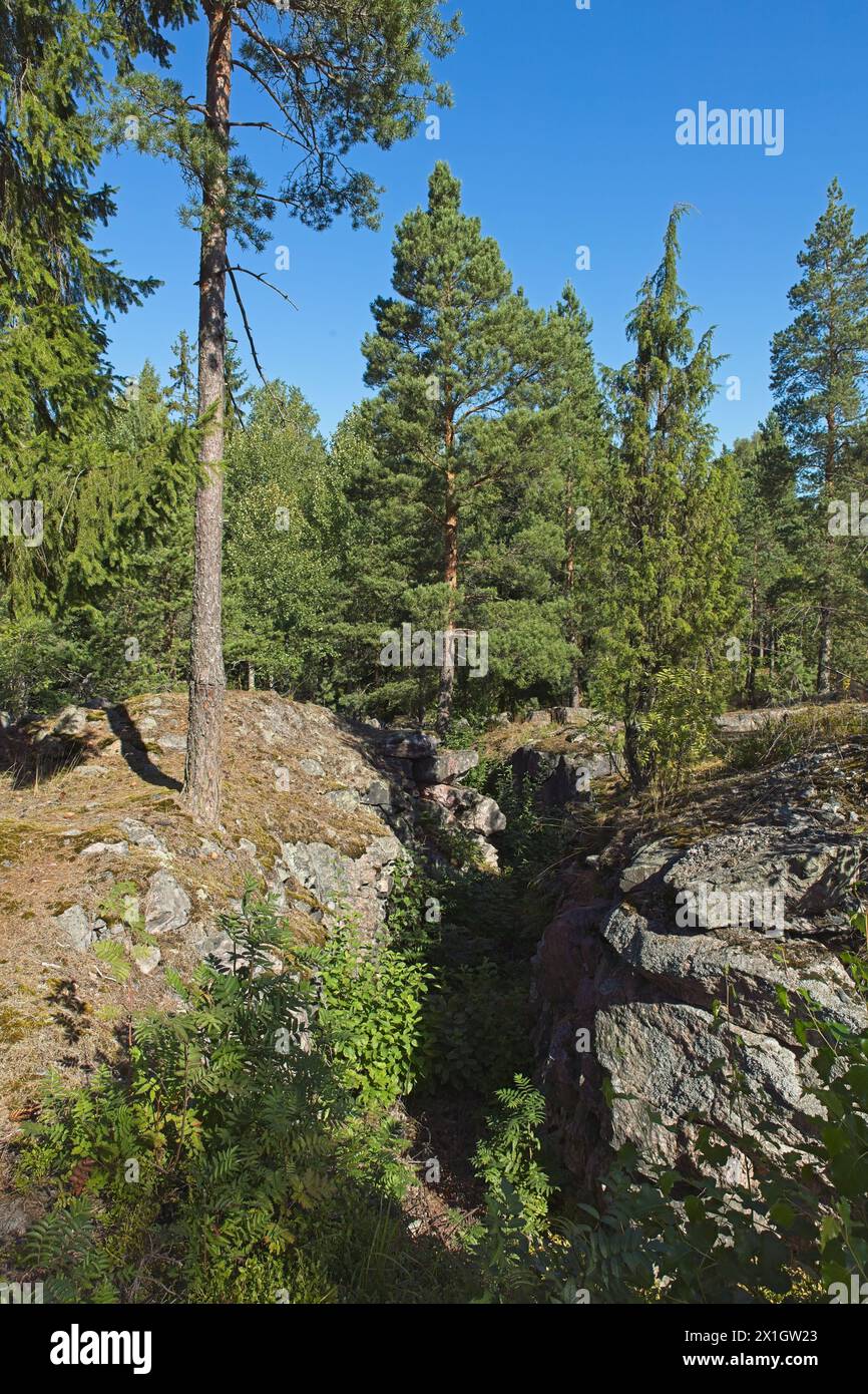 Old rocky battle trench from World War 1 at Kivikko fortress, Helsinki ...