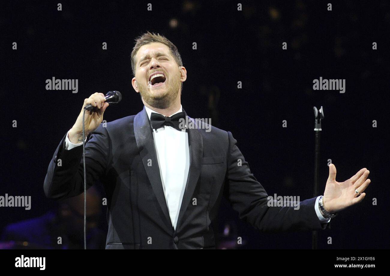 Canadian singer Michael Buble performs on stage during a concert at the ...