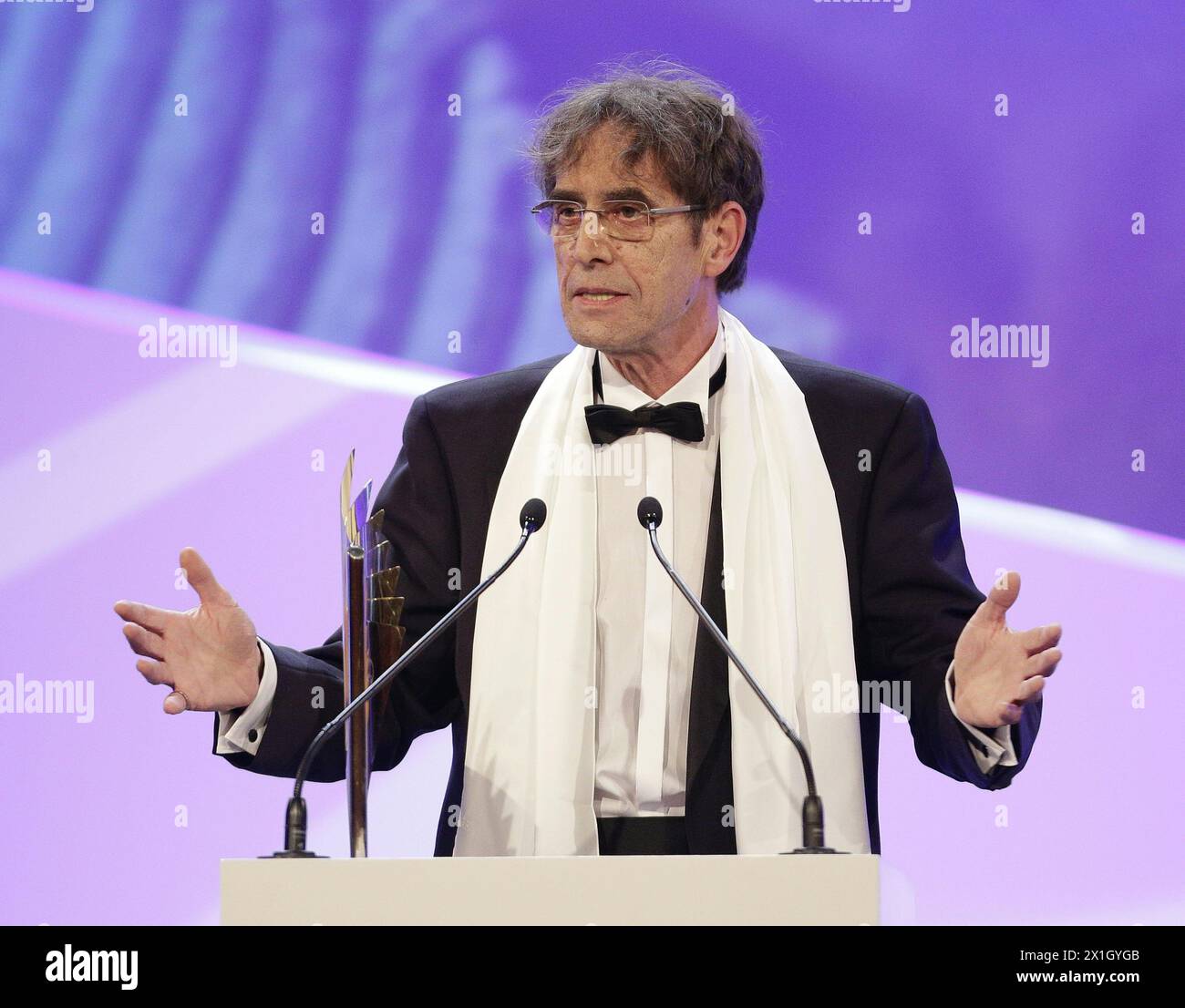 Austrian actor Peter Gruber receiving the special award at the Nestroy ...