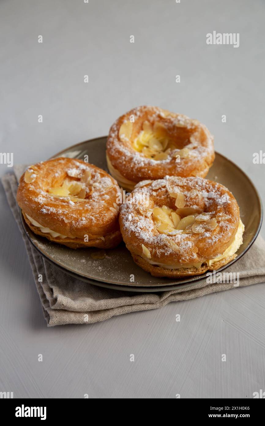 Homemade Paris Brest on a Plate, side view Stock Photo - Alamy