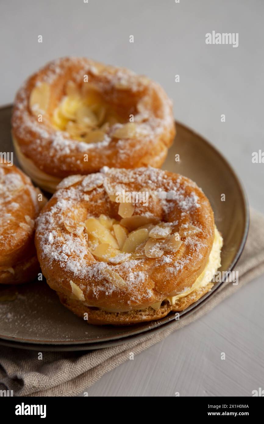 Homemade Paris Brest on a Plate, side view Stock Photo - Alamy