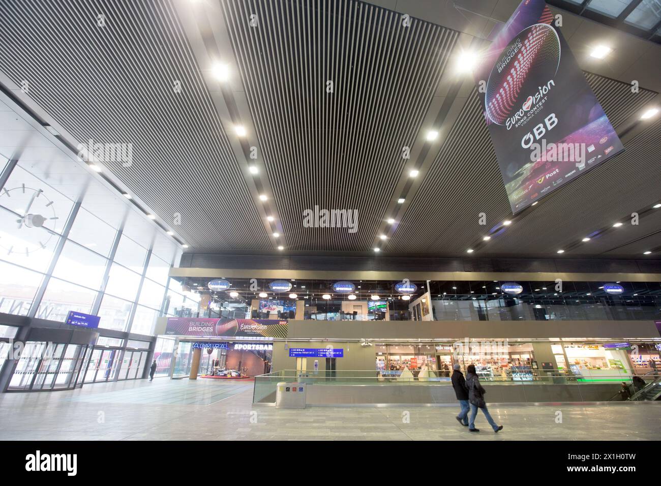 Logos and advertising banners at the Vienna Central Station for the ...