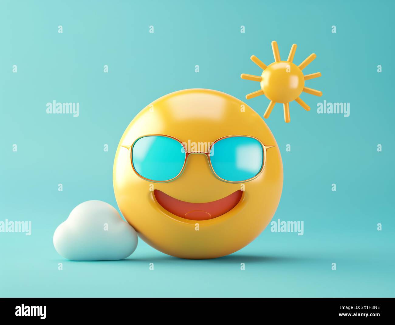 Happy cartoon sun with smiling face, clouds Stock Photo - Alamy