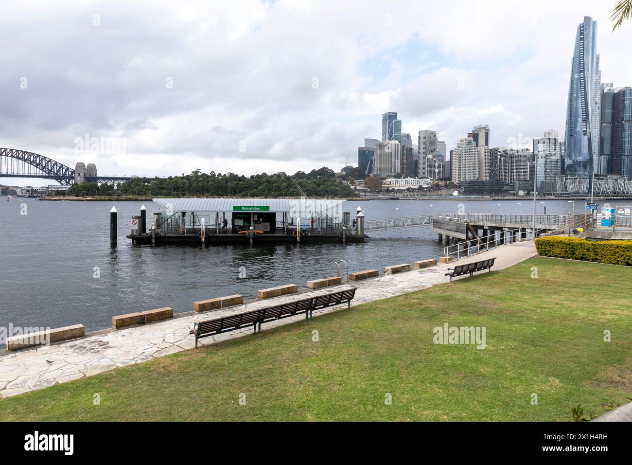Balmain east ferry wharf, Sydney harbour bridge,Barangaroo reserve and ...