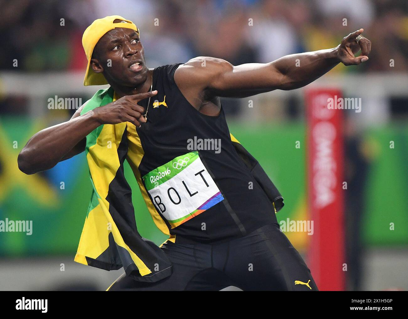 Usain Bolt during competition Athletics Final Men 100m during his ...