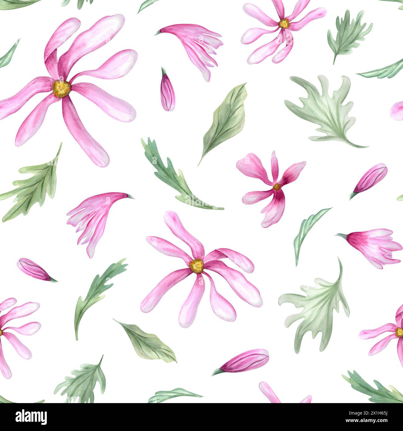 Magnolia flower head and Green leaves. Abstract pink flowers and ...