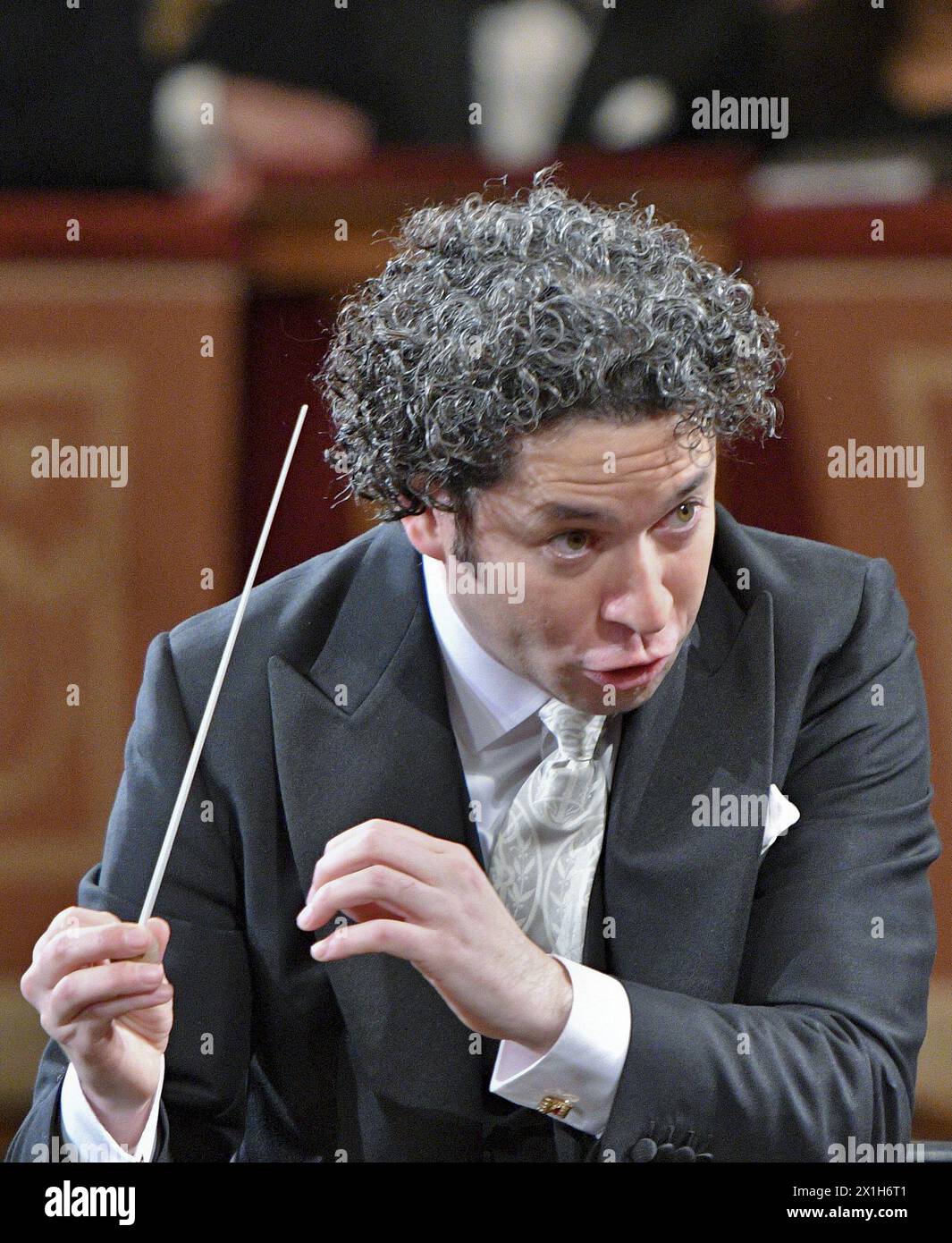 Conductor Gustavo Dudamel and the Vienna Philharmonics during the ...