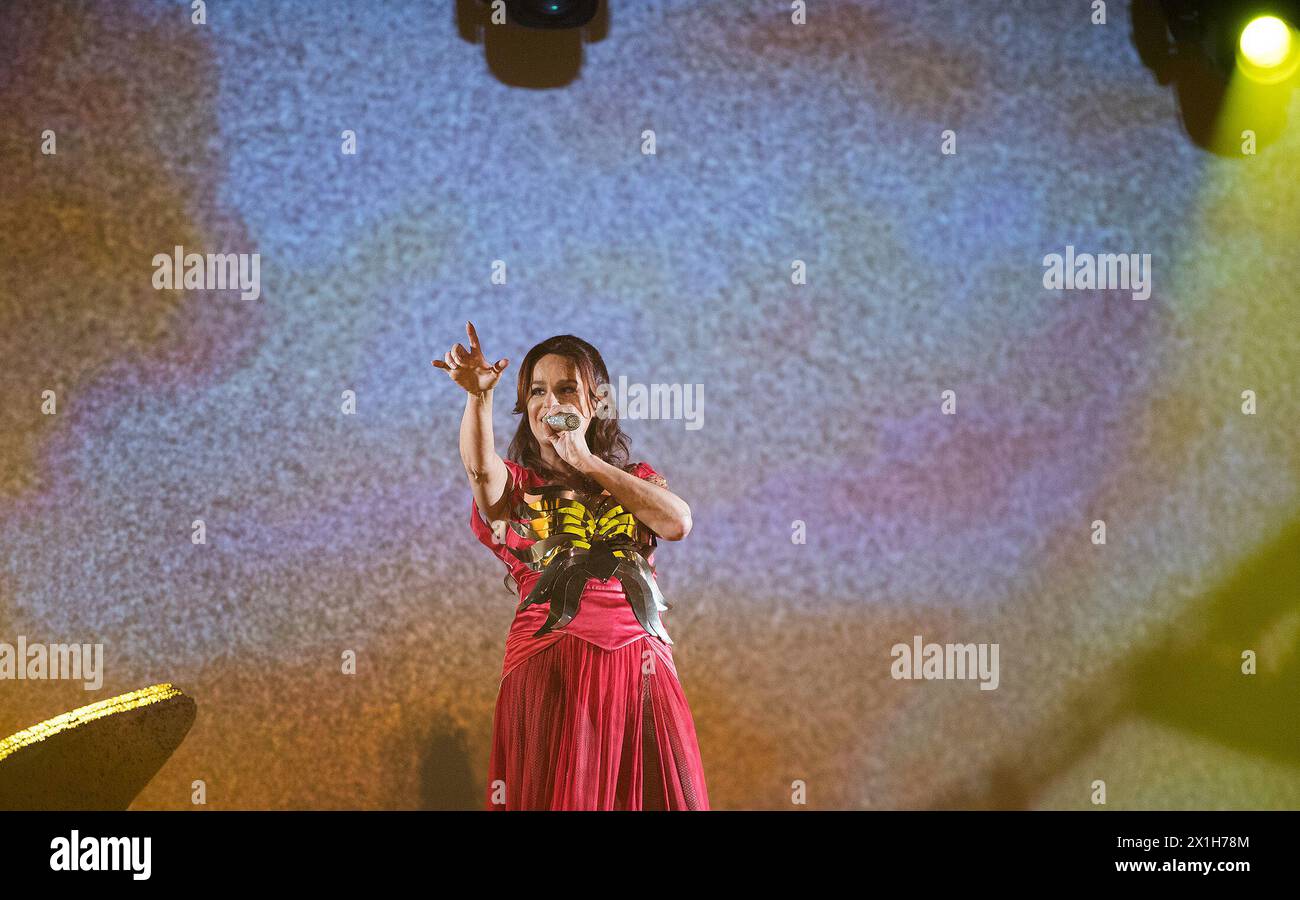 Andrea Berg, German singer in the schlager genre, during concert in ...