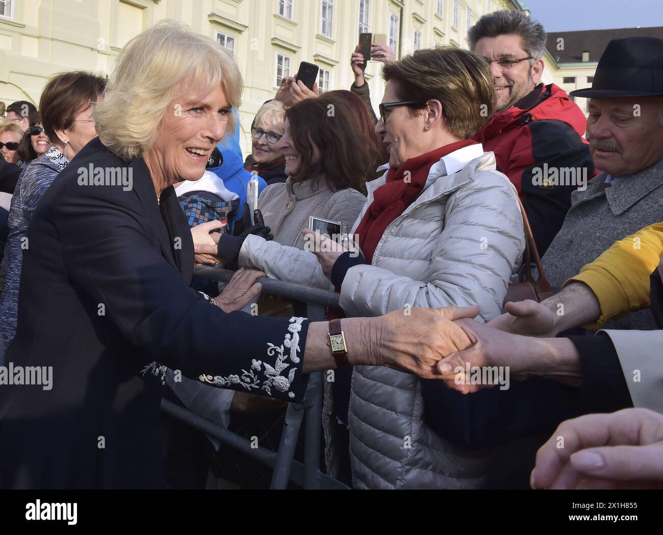 Camilla, Duchess of Cornwall (R) and Doris Schmidauer (L) greet ...