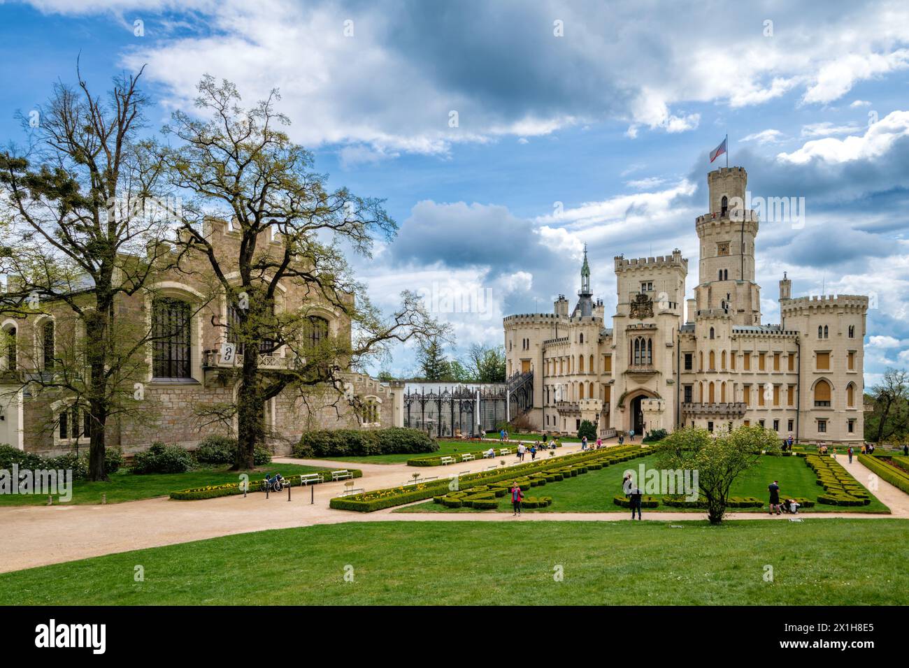 Famous white Hluboka Castle with beautiful park, historic chateau in ...