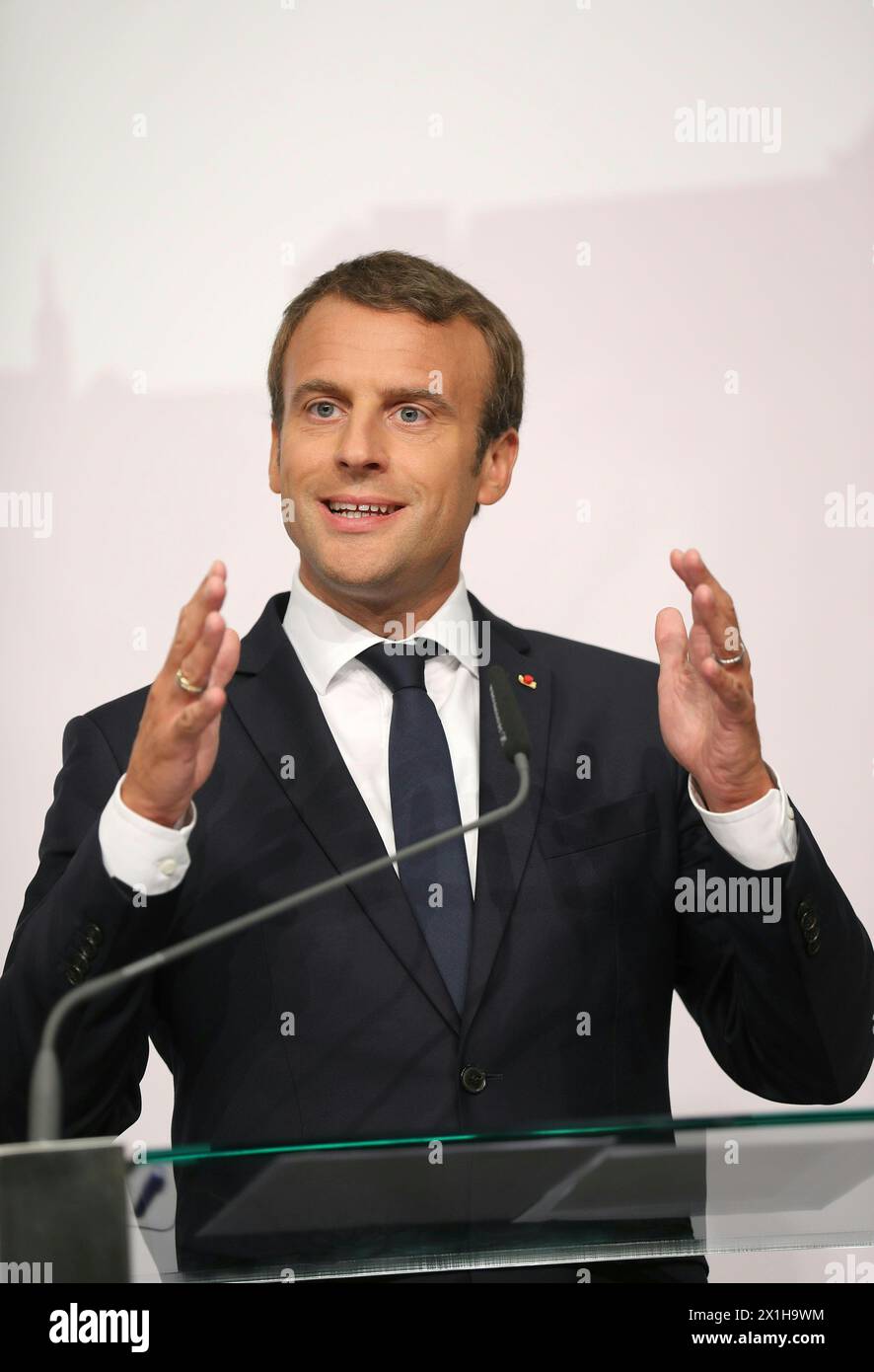 French President Emmanuel Macron during a press conference after a ...