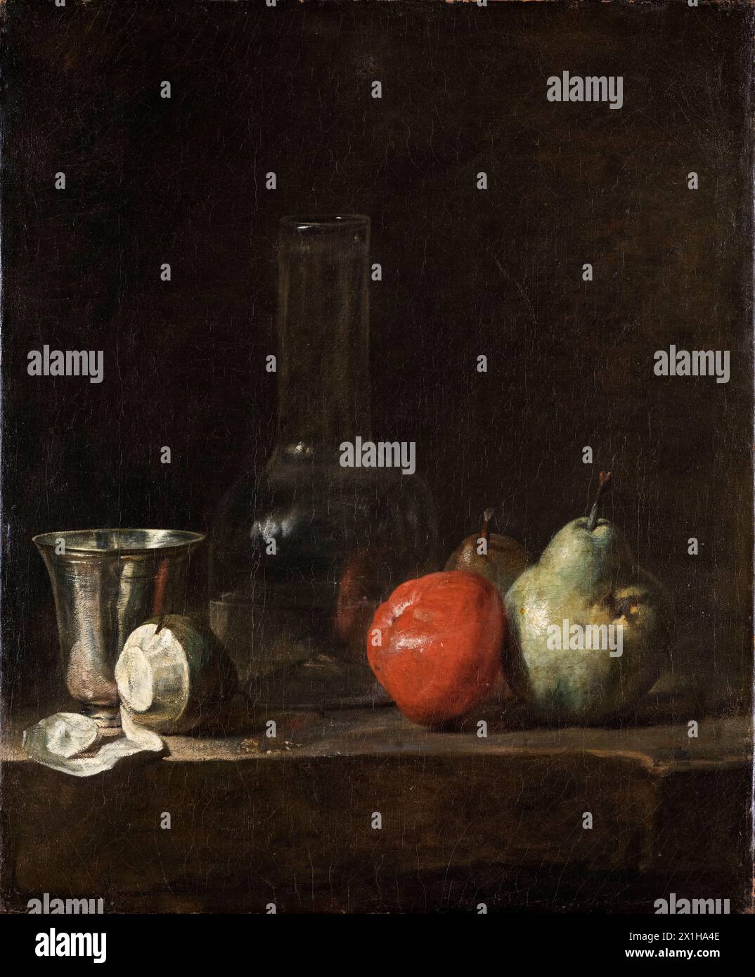 Jean Baptiste Siméon Chardin, Still life with Glass bottle and fruit ...