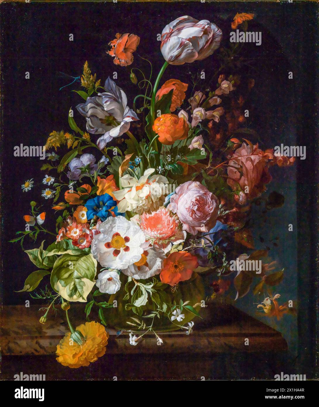 Rachel Ruysch, Bouquet of flowers, still life painting in oil on canvas ...