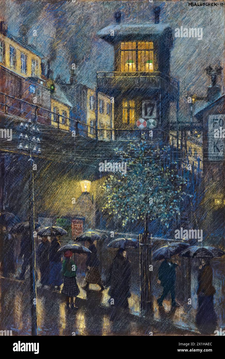 Hans Baluschek painting, Rain, gouache and pastel, 1917 Stock Photo - Alamy