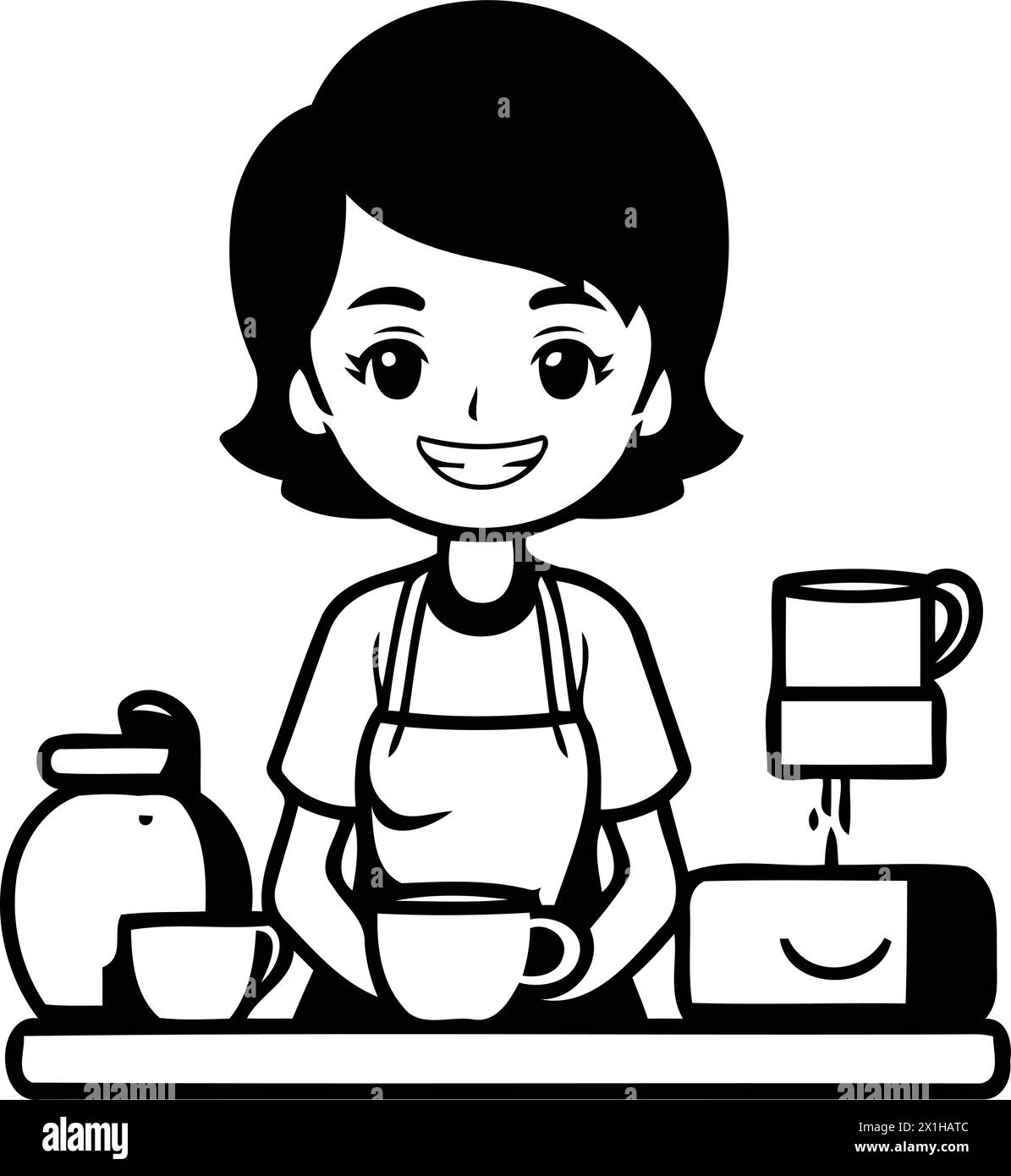 Girl cartoon coffee icon drink Black and White Stock Photos & Images ...