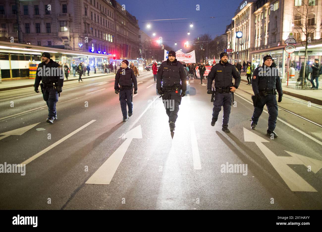 Police block a street during protests against Austria's far right ...