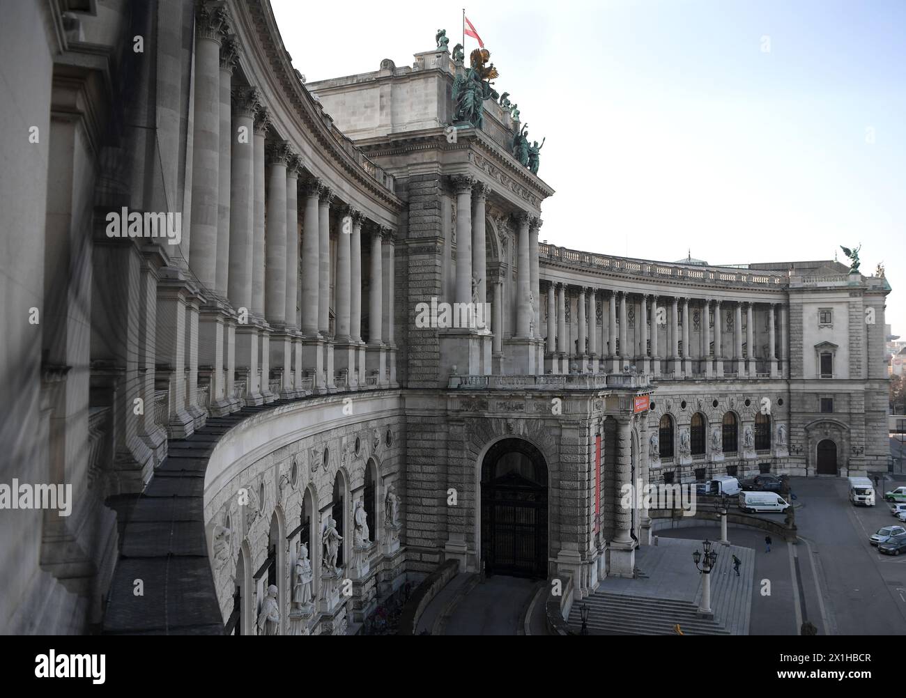 The balcony of the Neue Burg palace wing of the Hofburg palace complex ...