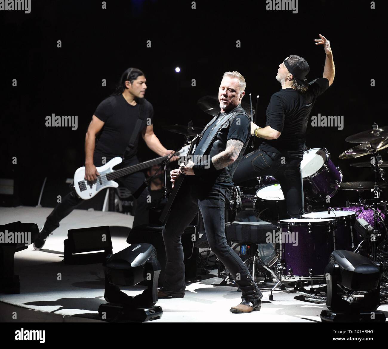 American heavy metal band Metallica during concert at Stadthalle in ...