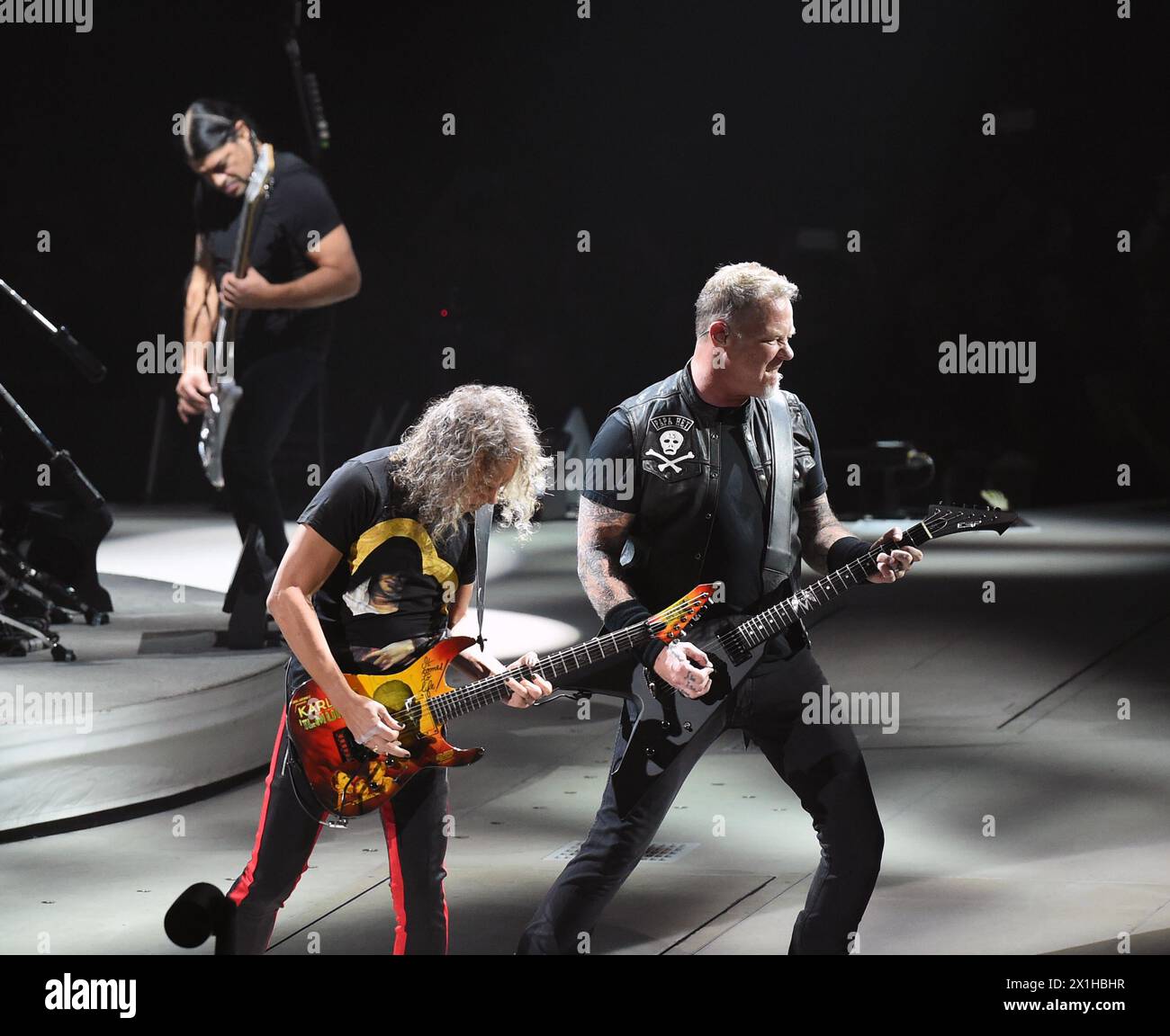 American heavy metal band Metallica during concert at Stadthalle in ...