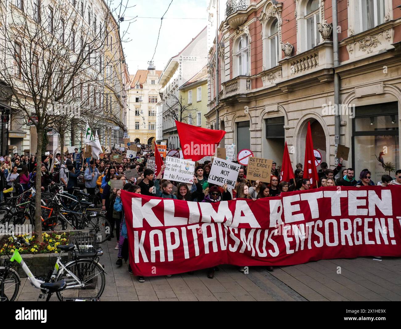 Youths demonstrate with banners and placards during the "Fridays For ...