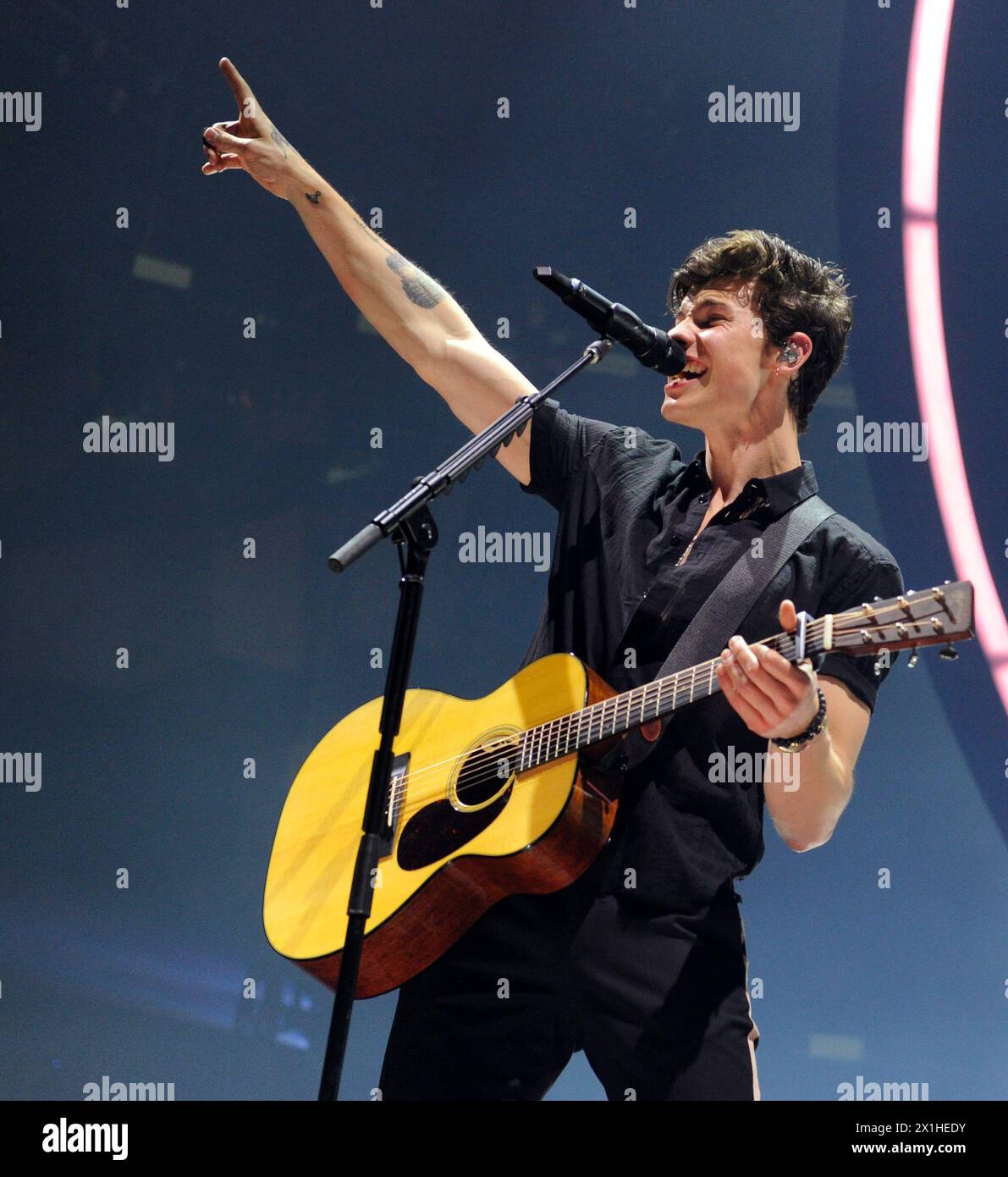 Canadian singer and songwriter Shawn Mendes during concert at ...