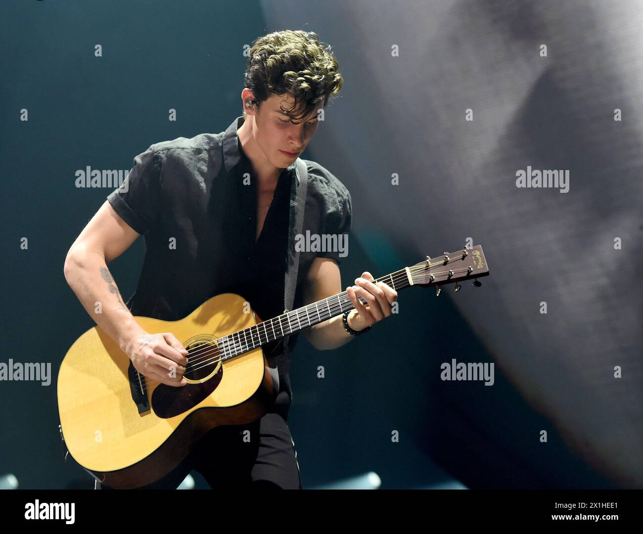 Canadian singer and songwriter Shawn Mendes during concert at ...