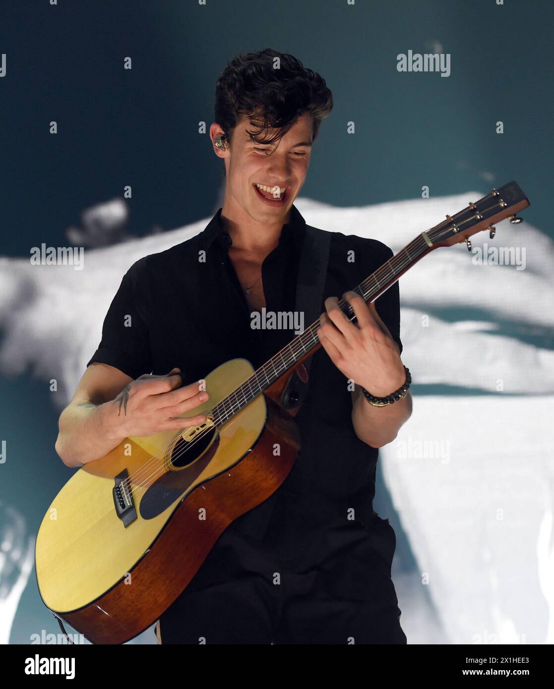 Canadian singer and songwriter Shawn Mendes during concert at ...