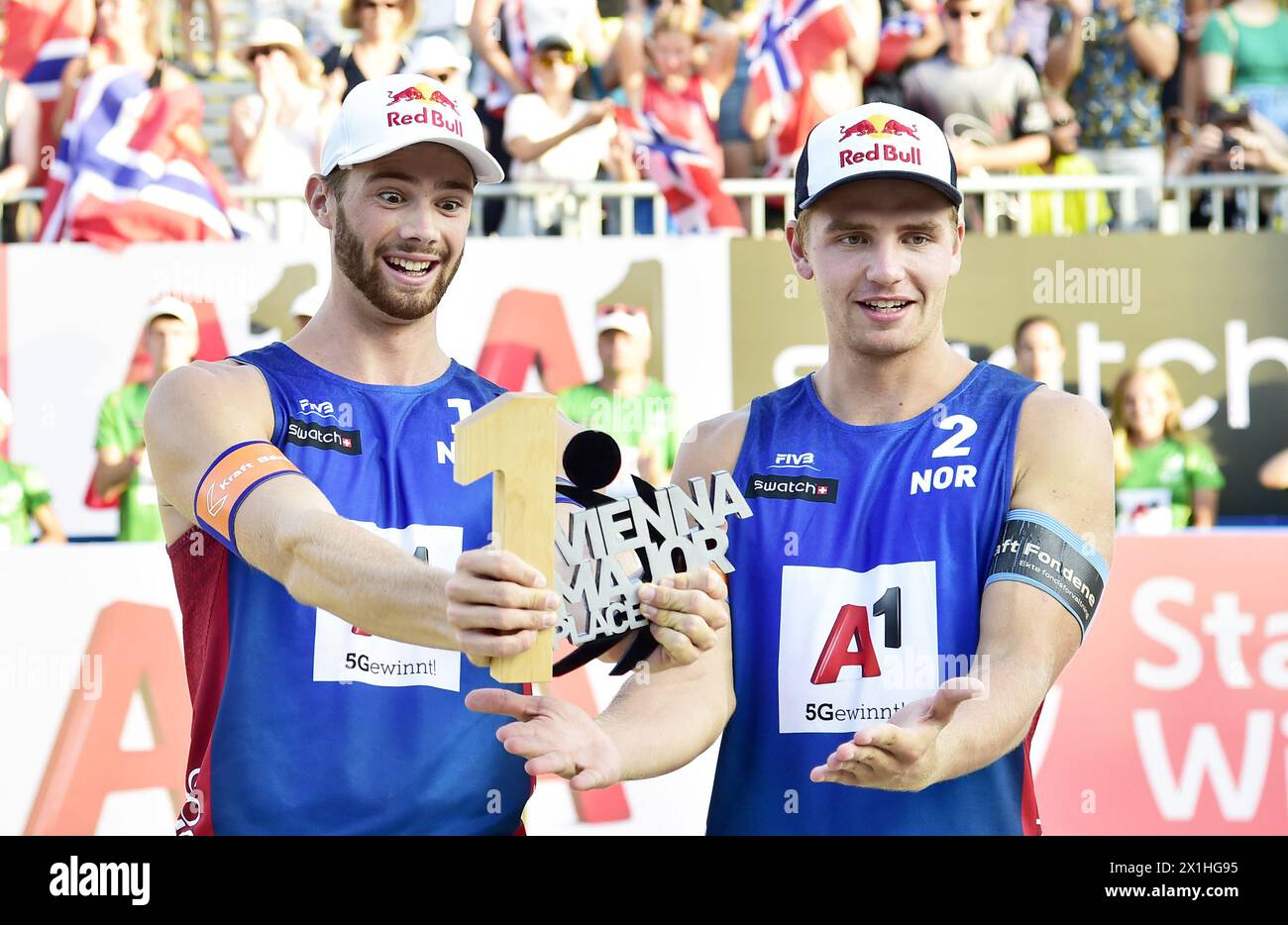 LtoR Anders Mol / Christian Sorum (NOR) winners of the men's finale vs ...