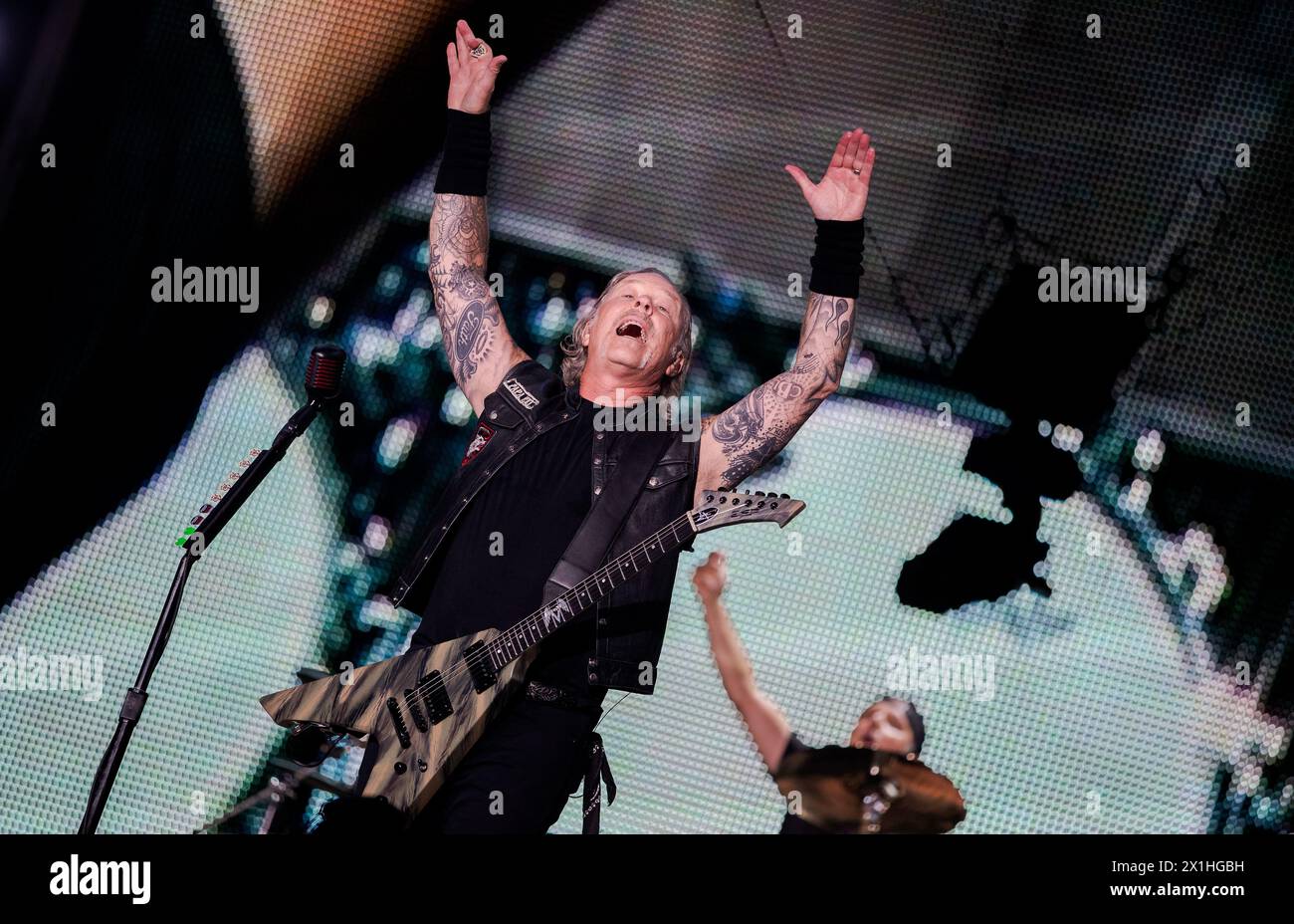 James Hetfield of Metallica performs on stage during a concert at the ...
