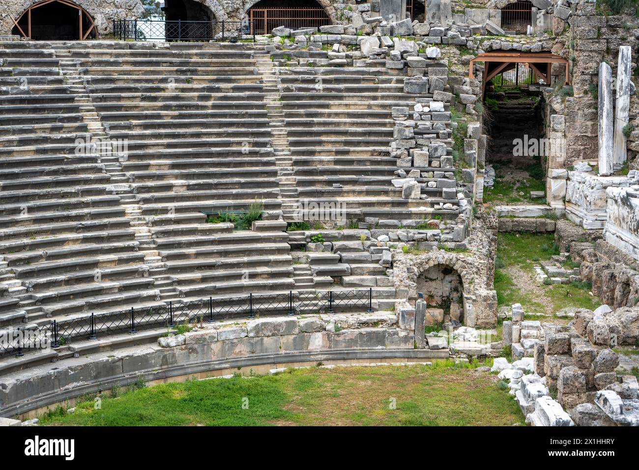 Amphitheatre and ornate marble ruins in the ancient city of Side ...