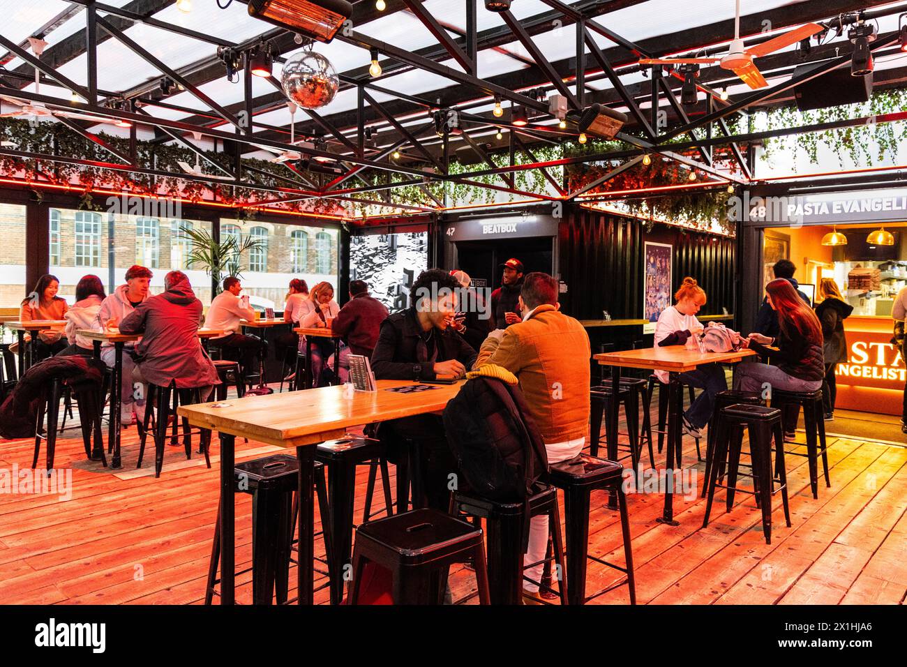 Interior of Boxpark Shoreditch food market, London, England Stock Photo ...