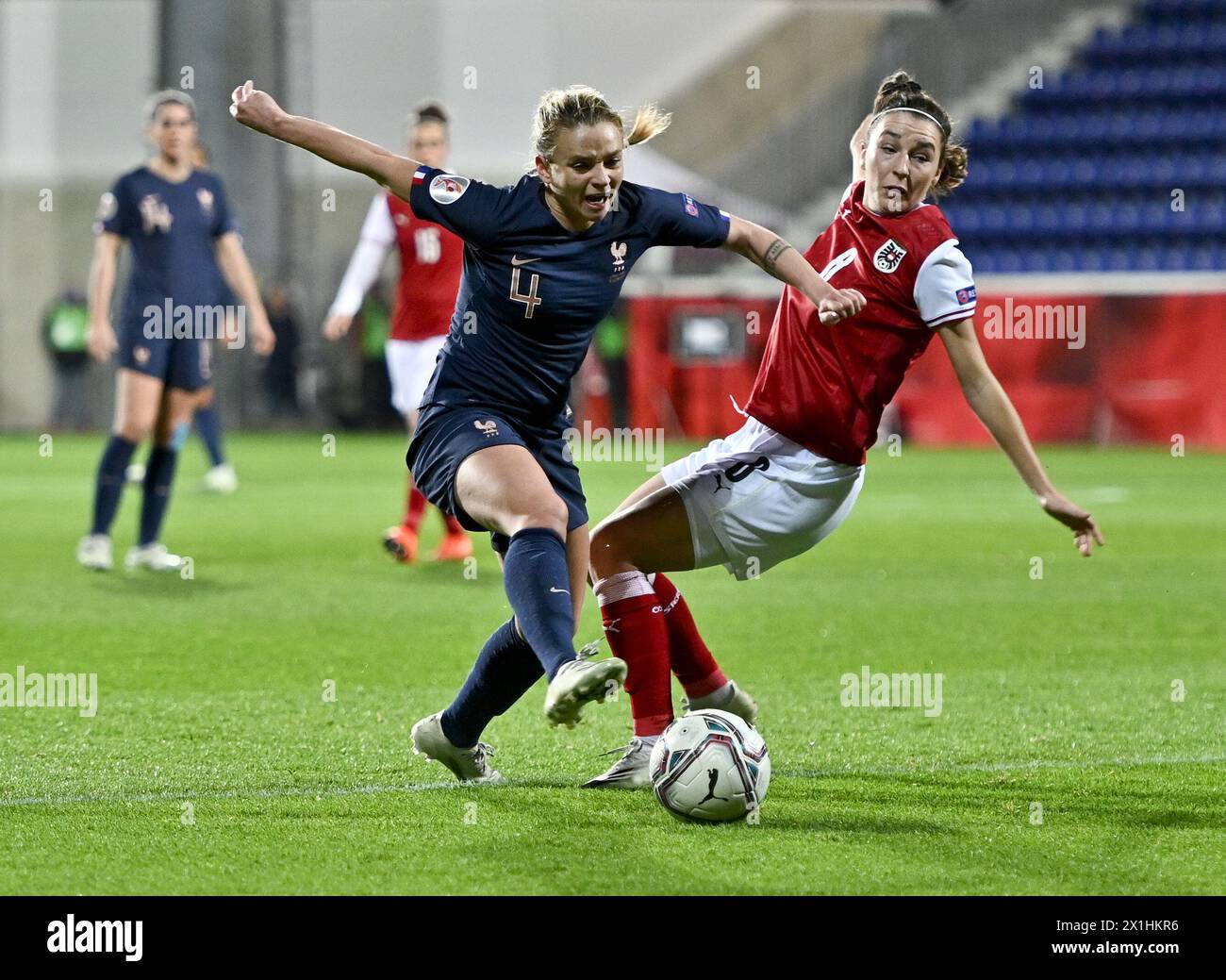 Barbara Dunst (R/AUT) vs. Marion Torrent (FRA) during the UEFA Women's ...