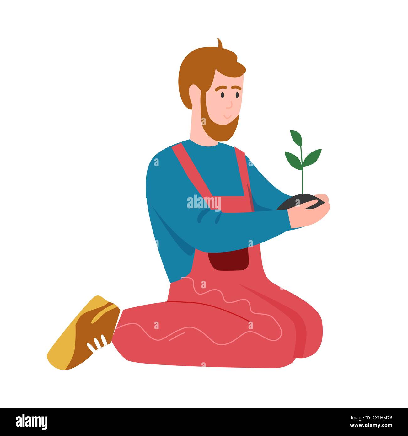 Gardener man planting flower. Gardening plants, farming hobby flat ...