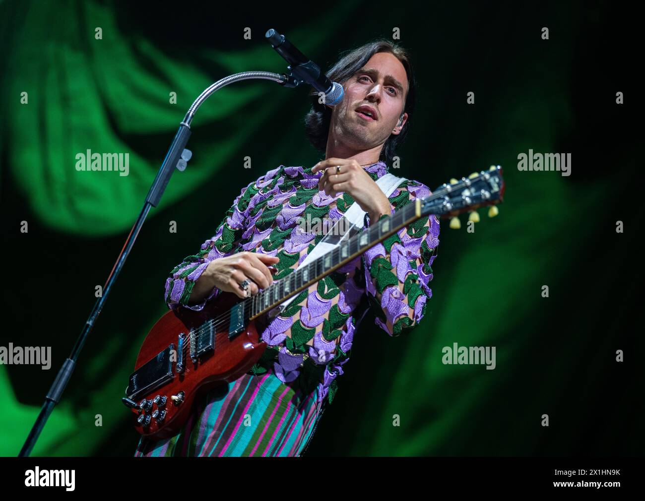 Band Bilderbuch on May 05, 2022, during their concert at the Arena in ...
